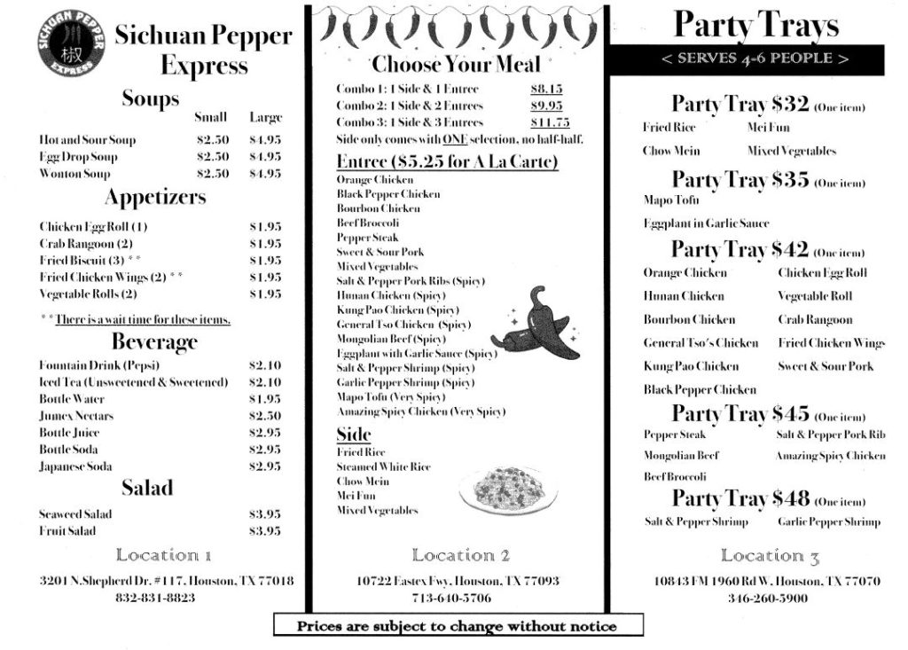 Menu – Sichuan Pepper Express